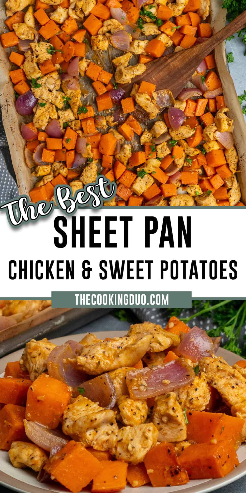 Sheet Pan Chicken and Sweet Potatoes - The Cooking Duo