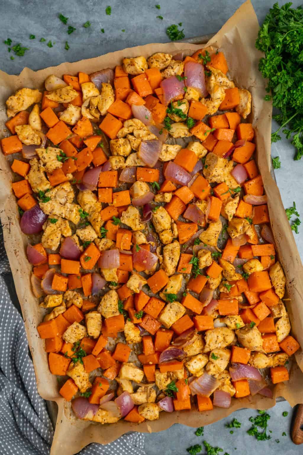Sheet Pan Chicken and Sweet Potatoes - The Cooking Duo